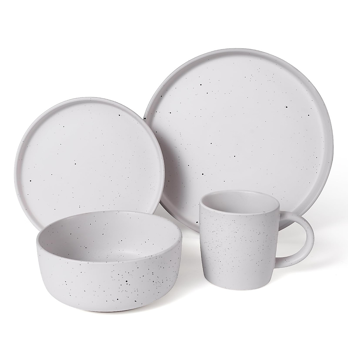 MTLWTL Dinnerware Sets, Dish Set for 4, 16 pieces Ceramic Plates and Bowls Set with Mugs, Microwave, Oven & Dishwasher Safe, White Speckled