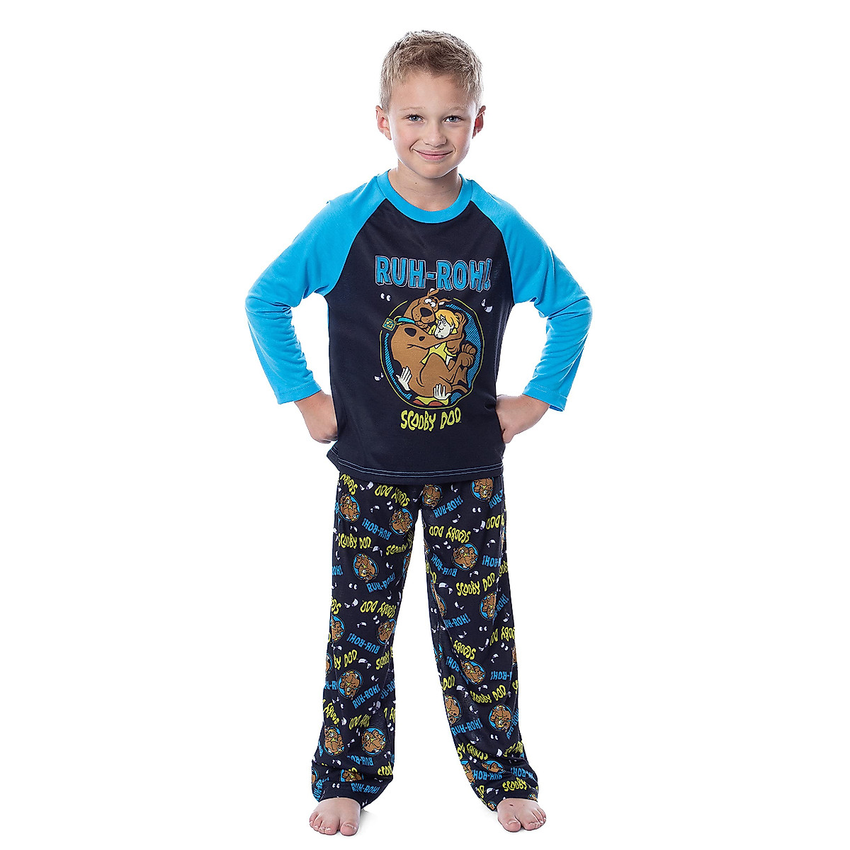 INTIMO Scooby-Doo Boys' Scooby Shaggy Ruh-Roh! Raglan Sleep Pajama Set (8) Black