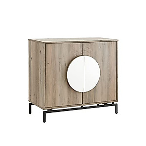Home Source Grey Wash Console Bar Cabinet with Half Moon Handles