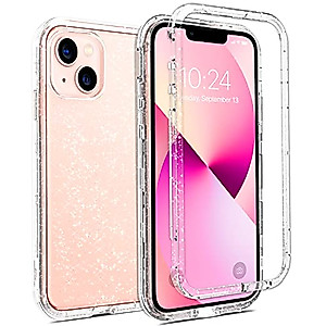 Coolwee Crystal Glitter Full Protective Case Compatible iPhone 13 Heavy Duty Hybrid 3 in 1 Rugged Shockproof Women Girls Transparent Compatible with Apple iPhone 13 6.1 inch Shiny Clear Bling Sparkle