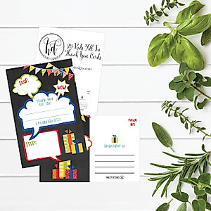 Hadley Designs 25 Chalkboard Kids Thank You Cards, Fill In Thank You Notes For Kid, Blank Personalized Thank Yous For Birthday Gifts, Stationery For Children Boys and Girls