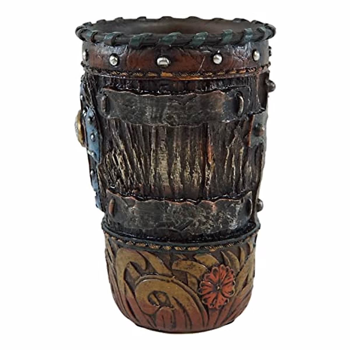 Ebros Gift Rustic Western Old World Country Blue Cross with Concho and Nailheads in Faux Distressed Wood Finish with Floral Patterns (Tumbler Cup, Soap Dish and Toothbrush Holder Set of 3)