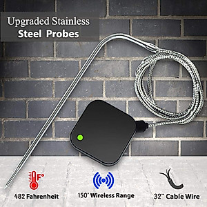 Smart Bluetooth BBQ Grill Thermometer - Upgraded Stainless Probe Safe to Leave in Oven, Outdoor Barbecue or Meat Smoker - Wireless Remote Alert iOS Android Phone WiFi App - NutriChef PWIRBBQ40