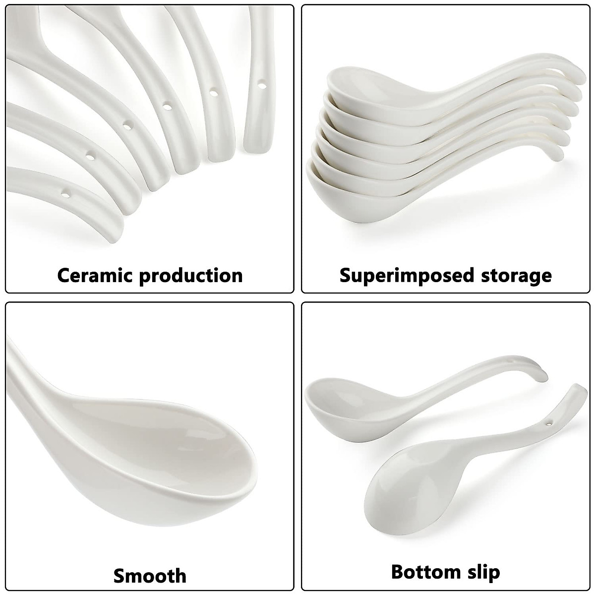 Soup Spoons Asian Soup Spoon Set of 6 Ceramic Chinese Soup Spoons Porcelain Ramen Spoons for Pho Dumpling Miso Cereal