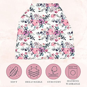 Car Seat Nursing Cover High Chair Cover 4 in 1 Carseat Canopy Nursing Breastfeeding Cover for Baby Girls (Flower)