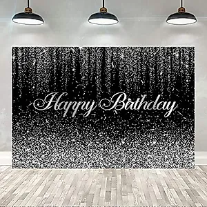 5×3ft Black Silver Bokeh Birthday Backdrop Silver Confetti Sweet 16 30th 40th 50th 60th 70th Bday Party Banner Decorations Happy Birthday Photography Background for Adult Party Photo Studio Props