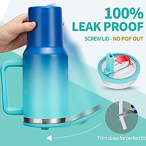 BENZZO 40 oz Tumbler with Handle and Straw - 100% Leak Proof Stainless Steel Travel Cups Insulated for Hot and Cold, Pink Blue Hydro Mug Insulated Tumbler Water Cup for Women Birthday Gifts