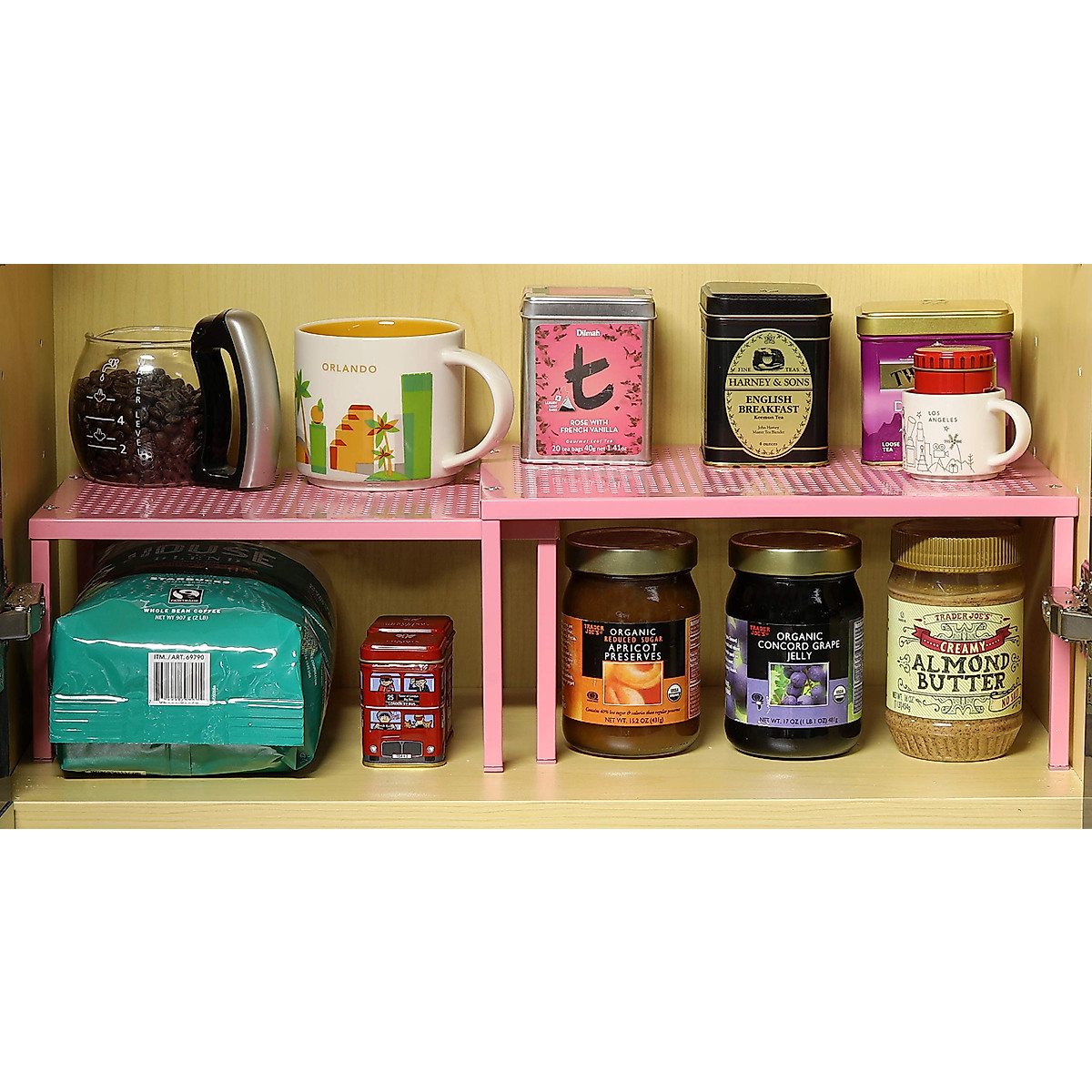 Simple Houseware Expandable Stackable Kitchen Counter Shelf Organizer, Pink, Metal Top, 11.25 in L x 7.9 in W x 5.4 in H