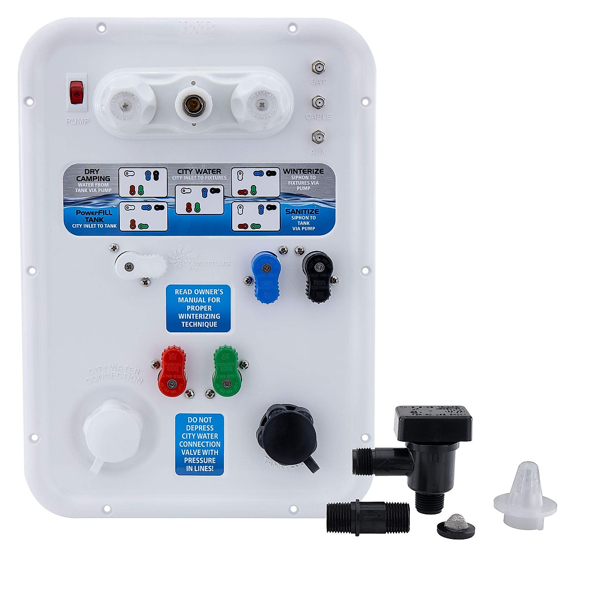 RecPro RV Water Management Panel | Nautilus P1 | 8-Function City-Water Fill (No, Don't Include Install Kit) | Made in USA