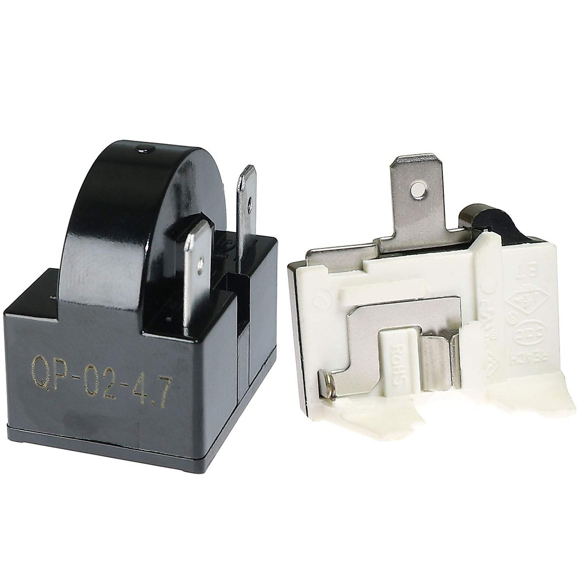 MEETOOT 1pcs QP-02-4.7 PTC Refrigerator Start Relay 3 Pin Coolers Compressor Starter 4.7 ohm with 1pcs Refrigerator Overload Protector 1/2HP