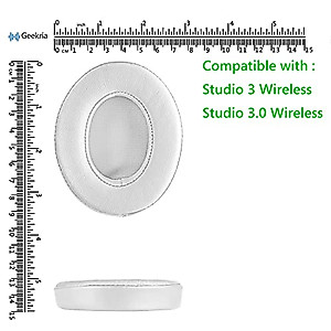 Geekria Elite Sheepskin Replacement Ear Pads for Beats Studio 3 (A1914), Studio 3.0 Wireless Headphones Ear Cushions, Headset Earpads, Ear Cups Cover Repair Parts (White)