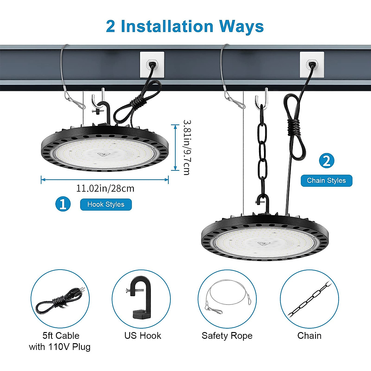 WOWSPEED 200W LED High Bay Light 20 Packs, 5000K Bright UFO LED High Bay Lights 20000LM with US Plug 5FT Cable,IP65 LED UFO Bay Lighting with Chain&Safety Rope for Warehouse Workshop Factory Garage