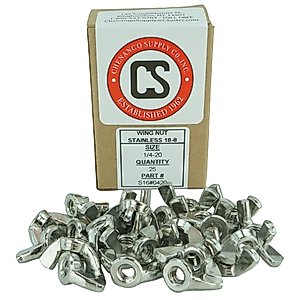 Stainless 1/4-20 Wing Nut, Coarse Thread, 304 Stainless Steel, 25 Pieces (1/4-20 Wing Nut)