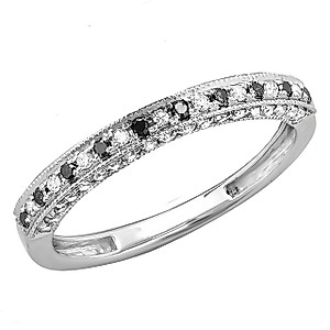 Dazzlinrock Collection Alternating Round Black and White Diamond Wedding Ring Band for Women (0.40 ctw, Color I-J, Clarity I2-I3), 10K White Gold, Size 5.5