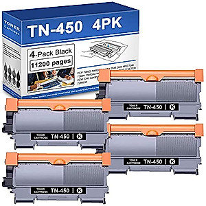 4 Pack TN-450 TN450 Black High Yield Toner Cartridge Replacement for Brother DCP-7060D 7065DN Intellifax 2840 MFC-7240 7360N 7860DW HL-2130 2132 2220 Printer Toner.