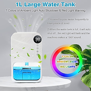 Dehumidifiers for Home with Digital Humidity Display, 37oz Basement Dehumidifier with 7 Colors LED, Auto Shut-Off, Timer & Laundry Dry, Small Dehumidifier for Bedroom, Bathroom, Basement, RV, Office