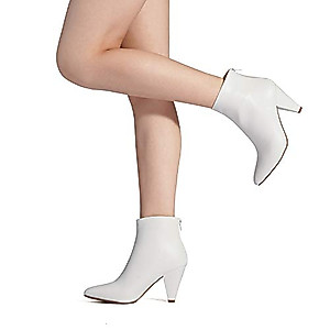 DREAM PAIRS Women's Pointed Toe Ankle Boots High Heel Booties Fashion Zipper Dress Boots,Size 10,White/Pu,KALILA