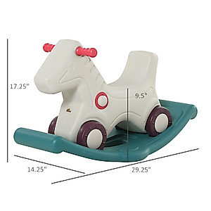 Qaba Kids 2 in 1 Rocking Horse & Sliding Car for Indoor & Outdoor Use w/Detachable Base, Wheels, Smooth Materials, Grey and Green