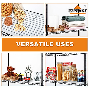 EZPEAKS 3-Shelf Shelving Unit with 3-Shelf Liners, Adjustable Rack, Steel Wire Shelves, Shelving Units and Storage for Kitchen and Garage (36W x 16D x 36H) Black