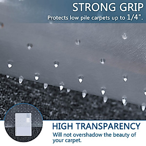 Large Office Carpet Chair Mat, 48” x 60” Desk Chair Mat for Low Pile Carpeted Floors, Easy Glide Floor Protector for Rolling Chair, Plastic Mat for Home, Office (Rectangle)