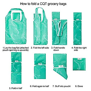 CQT Reusable Grocery Bags Foldable Shopping Bags 6 Pack XLarge 50LBS Tote Bags Machine Washable Eco-Friendly Polyester