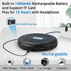 CD Player Portable, ARAFUNA Portable CD Player with Dual Stereo Speakers, Rechargeable CD Player for Car with Anti-Skip Protection, Walkman CD Player with Headphones and AUX Cable