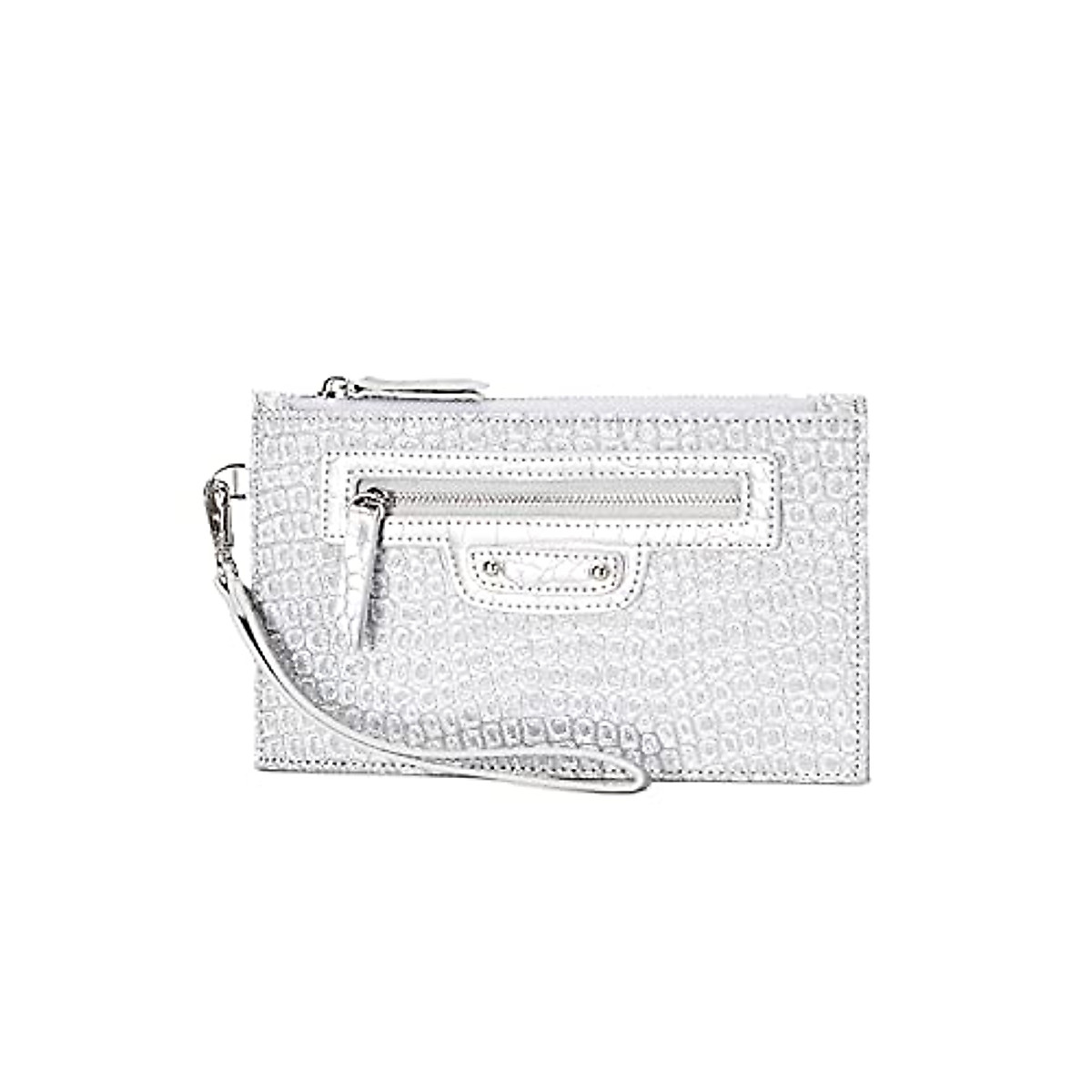 LAM GALLERY Silver Wristlet Purse for Party Prom Shiny Crocodile Evening Clutch Handbag