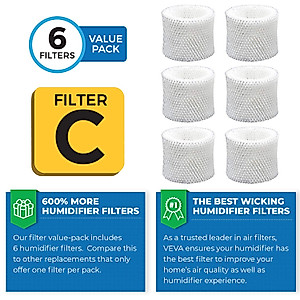 VEVA 6-Pack Premium Humidifier Filters - Replacement for HW Filter C, HC-888, HC-888N - Compatible with Cool Moisture Evaporative Humidifiers & HCM-890 Series