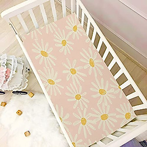 Kigai Fitted Crib Sheet for Boys Girls, Daisy Pattern Jersey Knit Baby Standard and Toddler Bed Mattresses, Cozy Soft Breathable, 28 x 52 in 52X28in
