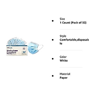 ProCure Disposable 3 Ply Face Masks, 50 Count - Individually Wrapped - Comfortable Elastic Earloops - Glass Free Filter - Latex Free - Non Woven - Filters Dust, Pollen
