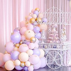 PartyWoo Purple Pink Gold Balloons, 60 pcs 12 Inch Purple Balloons, Light Pink Balloons, Gold Metallic Balloons and Pink Balloons, Purple Pink Balloons for Princess Birthday Party, Purple Baby Shower