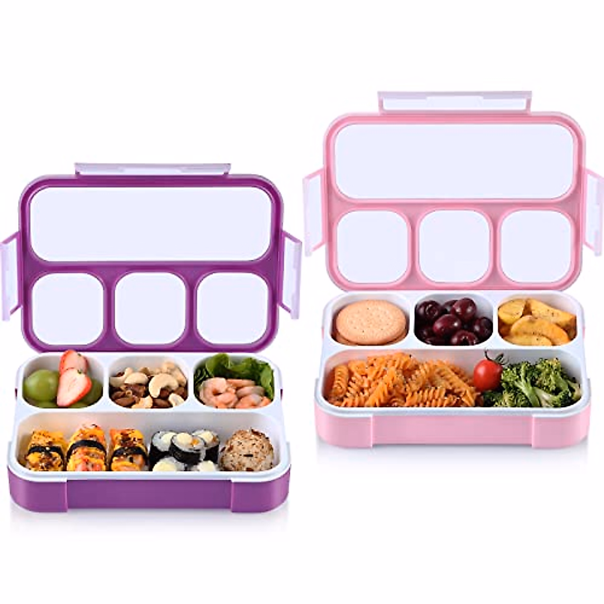 HIWARE Bento Lunch Box for Kids and Adults, Leakproof Lunch Container for Girls, Women with 4 Compartments, BPA-Free, 2 Pack