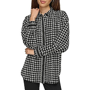 Karl Lagerfeld Paris Women's Oversize Houndstooth Blouse, Black/Soft White