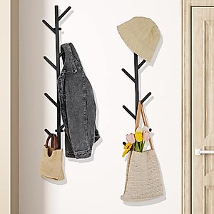 FANTAKI Coat Rack Wall Mount Set of 2, Black Metal Vertical Hat Rack for Wall, Floating Coat Racks for Jackets/Bags/Scarves, Coat Hanger Wall Mount for Entryway/Office/Hallway/Bathroom