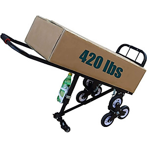 INTBUYING Stair Climber Hand Trucks Portable Folding,Rubber Mute Wheel,Adjustable Handle Length.420 LBS Capacity Handcart Luggage Cart with 6 Wheels and 2 Backup Wheels (Black)-with 2 Casters