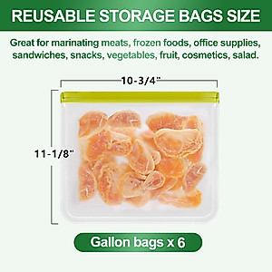 Reusable Food Storage Bags, 4 Pack Reusable Gallon Bags Seal & Leak Proof, BPA Free Reusable Freezer Bags for Travel, Marinate Meats, Fruit or food Storage