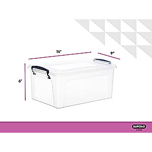 Superio Clear Storage Bin with Lid, Stackable Plastic Deep Storage Latch Box with Snap Lock Closure (9.5 Quart)