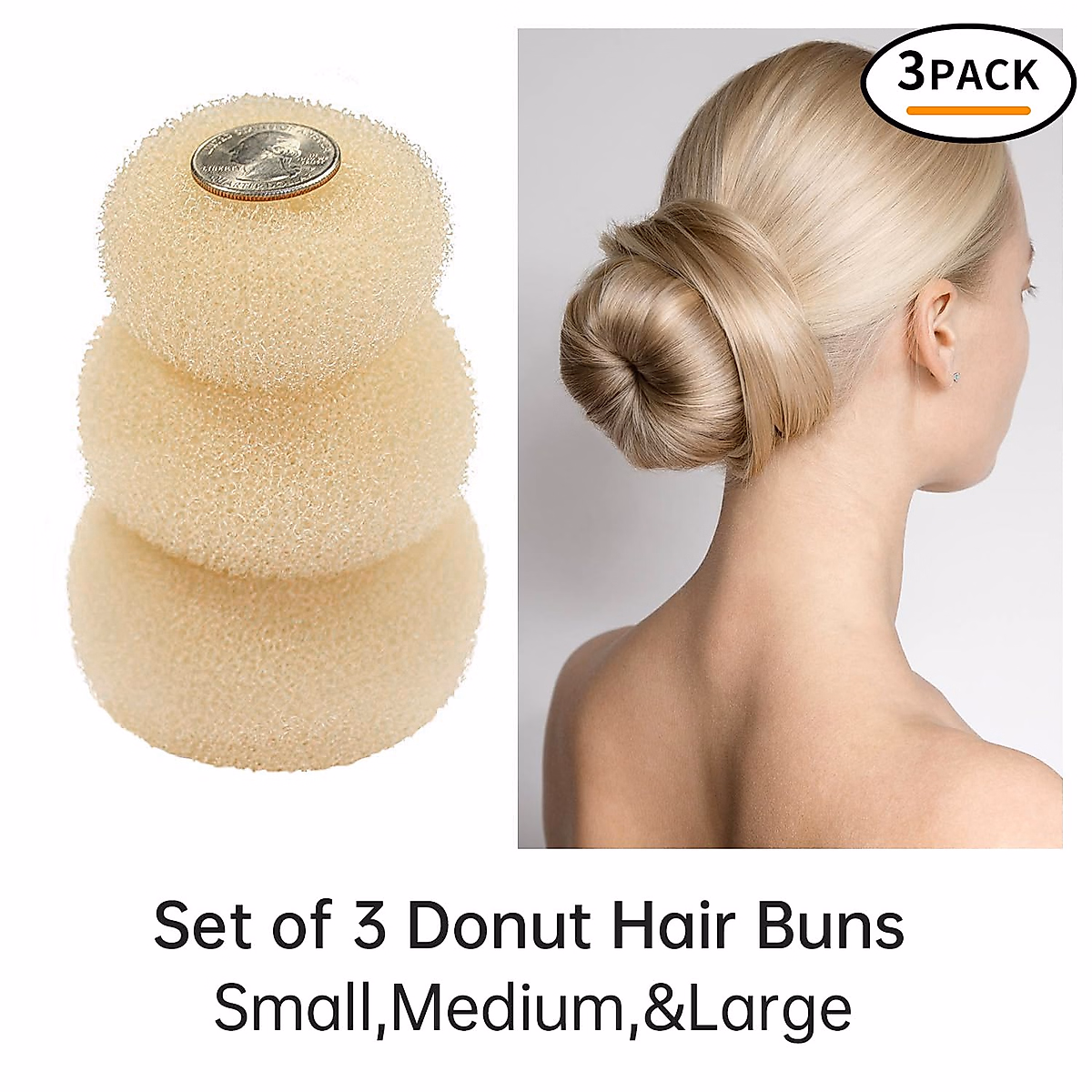 TsMADDTs Donut Bun Maker, 3PCS Hair Bun Maker with 20PCS Bobby Pins Blonde for Ballet Styling
