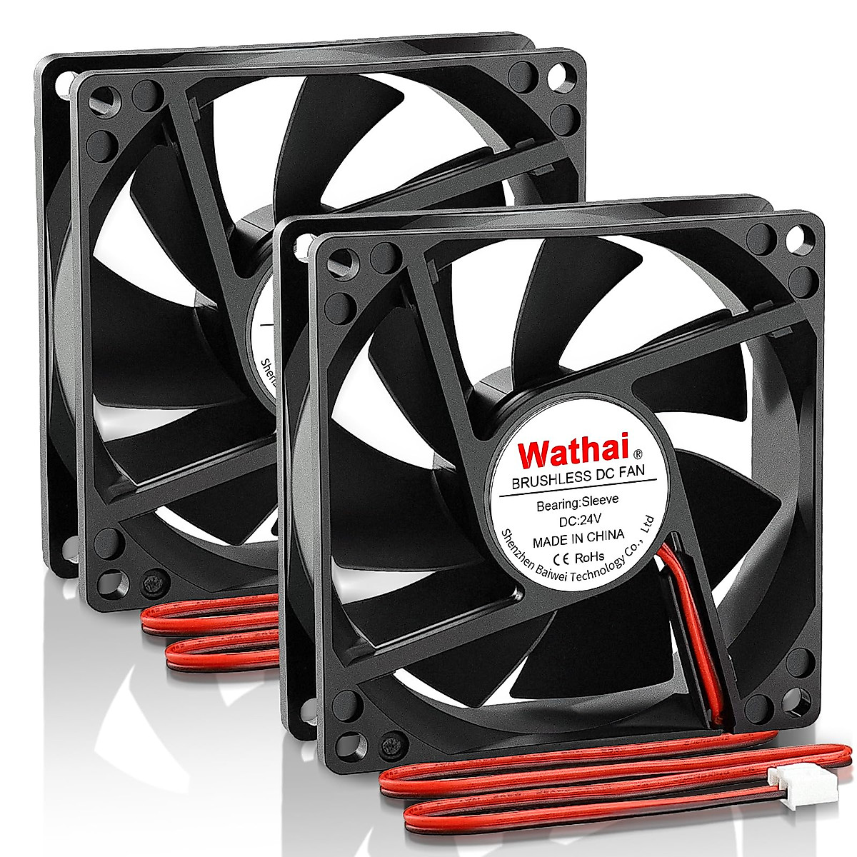 Wathai 80mm 24V DC Cooling Fan 2Pin 24Volt 80mm x 25mm Brushless 3 Inch Fan High Speed for DIY Ventilation Exhaust Projects Cooling 2 Pack