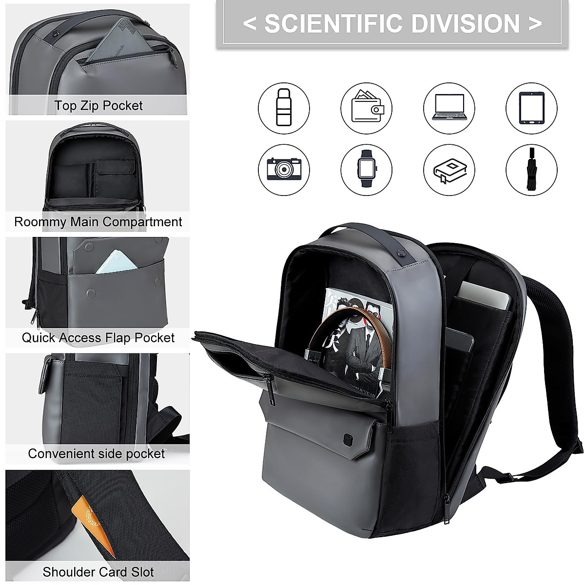 Hanke Carry on Backpack Toiletry Travel Laptop Backpack for Men & Women, Durable Rucksack Weekender Bag Daypack(Mineral Grey)