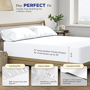 THREAD SPREAD 100% Egyptian Cotton Sheets Queen Size - 600 Thread Count Sheets Queen, 4 PC White Luxury Sheets Queen Size, Extra Soft, Cooling Sateen Weave Deep Pocket Sheet, Fits Mattress upto 18"