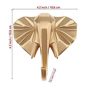 Kepfire Creative Animal Gold Elephant Head Wall Art Hook Housewarming Gift Resin Home Decoration Hanging Coat Scarf Bag Key Cap Rack for Living Room Bedroom