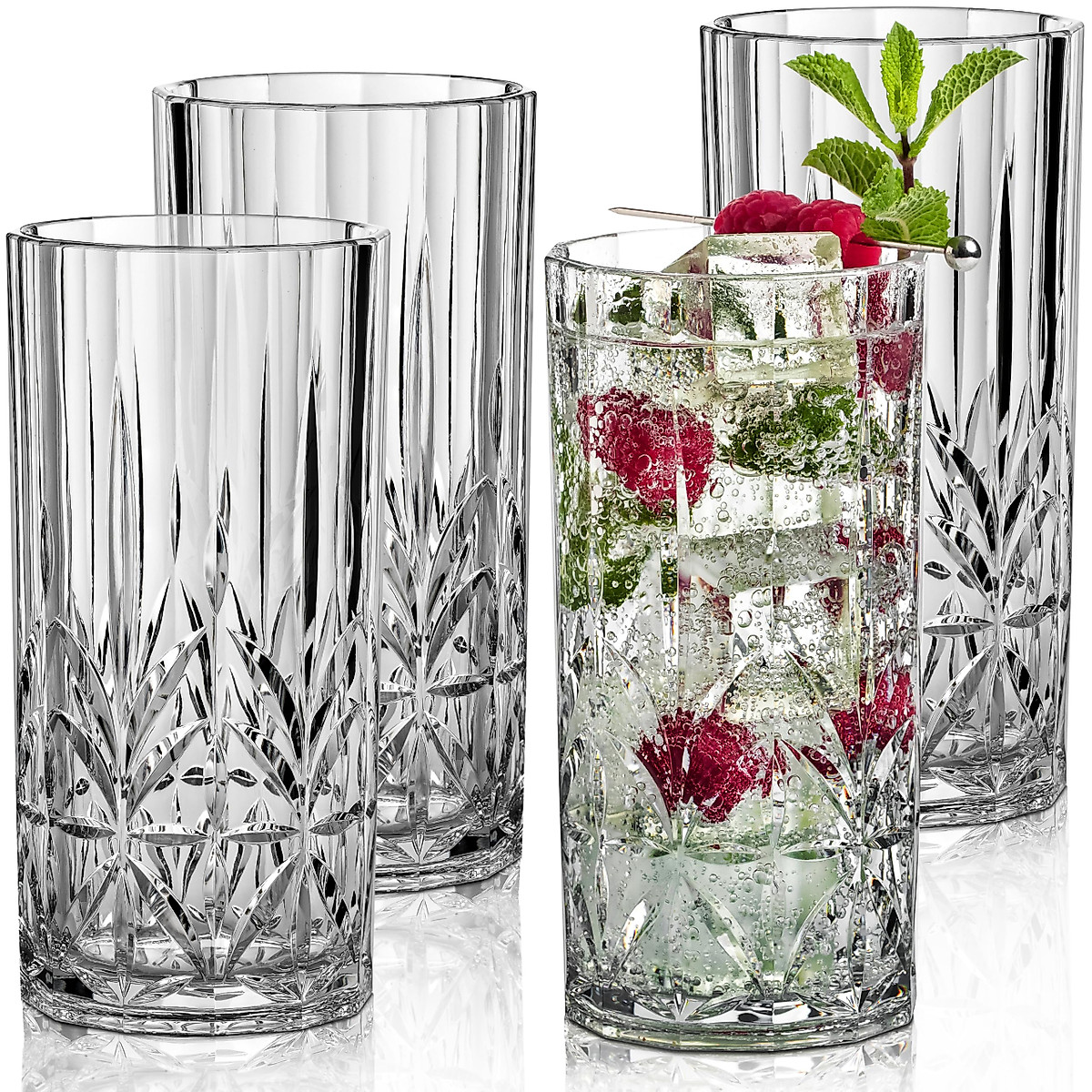 Bravario Unbreakable Plastic Drinking Water Tumblers, Dishwasher Safe 100% Tritan Glasses, BPA-Free Shatterproof Outdoor Highball Drinkware, 18 oz, Set of 4