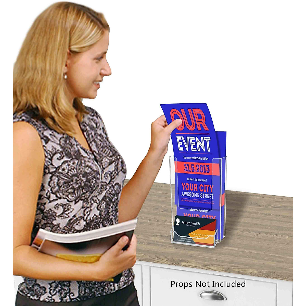 Marketing Holders 4 Pack Brochure Holder with Hardware for 4 Inch Trifolds and 3.5" x 2" Cards Printed Media for Tourist Attractions Gift Shops Retail Flyers Clear Acrylic Wall Mount