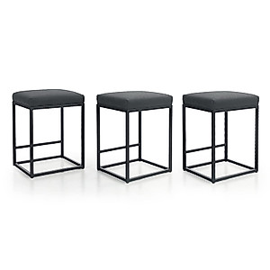 Sophia & William Counter Height 24" Bar Stools Set of 3 Backless Bar Stools for Kitchen Island,Modern PU Leather Square Bar Stools with Metal Steel Frame & Footrest,Black