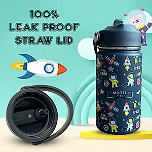 Kids Insulated Water Bottle 14oz BPA-FREE 18/8 Stainless Steel Double Walled Vacuum Keep Cold/Hot cartoon kids cup with straw Leak Proof Lid Water Bottle for School for Boys Girls