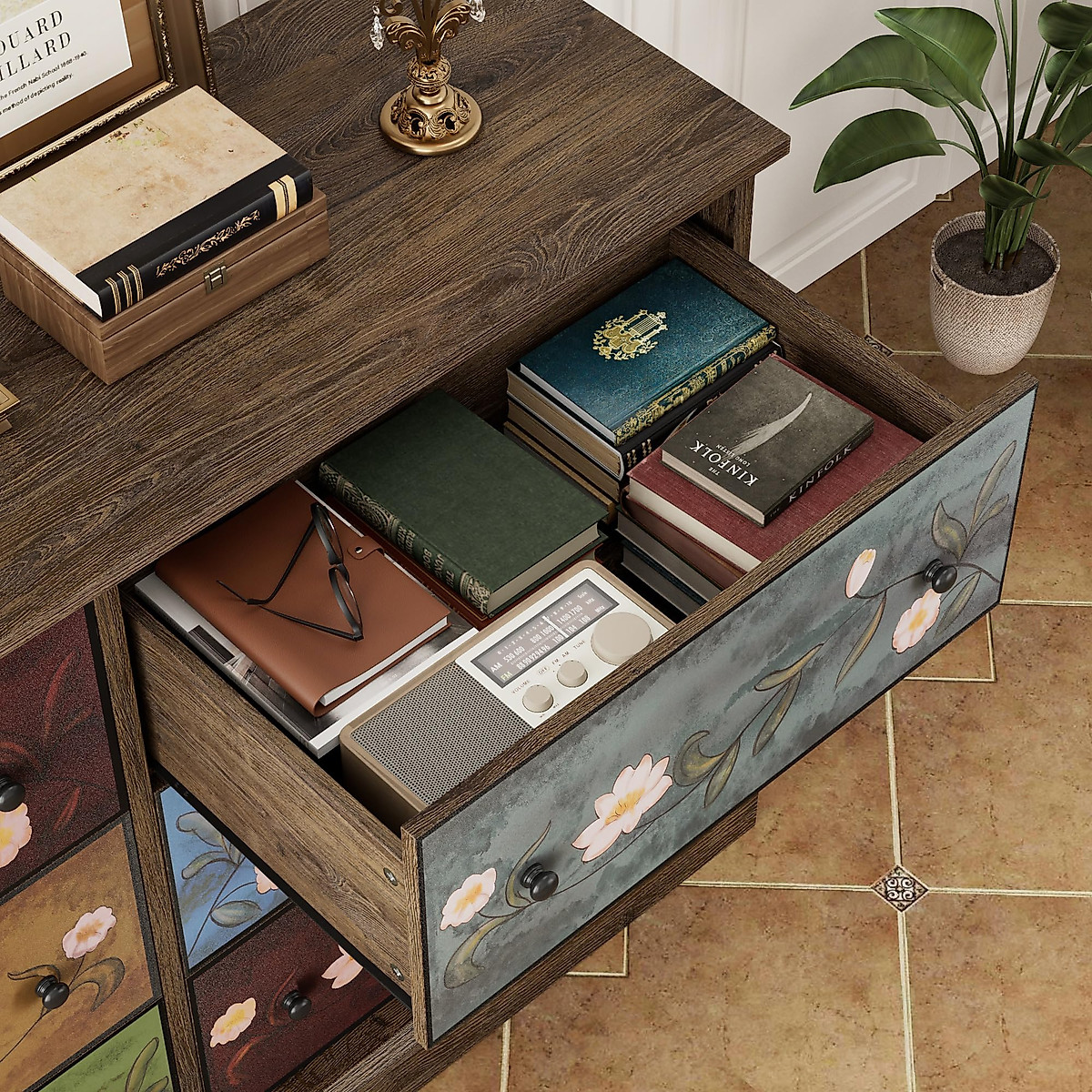 finetones 47.5’’ Wide Dressers & Chests of Drawers, 6 Drawer Dresser Boho Dresser TV Stand, Wood Dresser Vintage Dresser Chest of Drawers for Home, 47.5W x 16.7D x 31.9H Inch