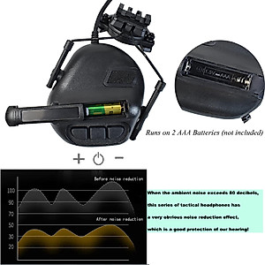 Hdlsina Helmet Mode Tactical Shooting headset + with U94 PTT 2pin with ARC Rail Adapter Noise Reduction & Sound Pickup Ear Protection (Black)