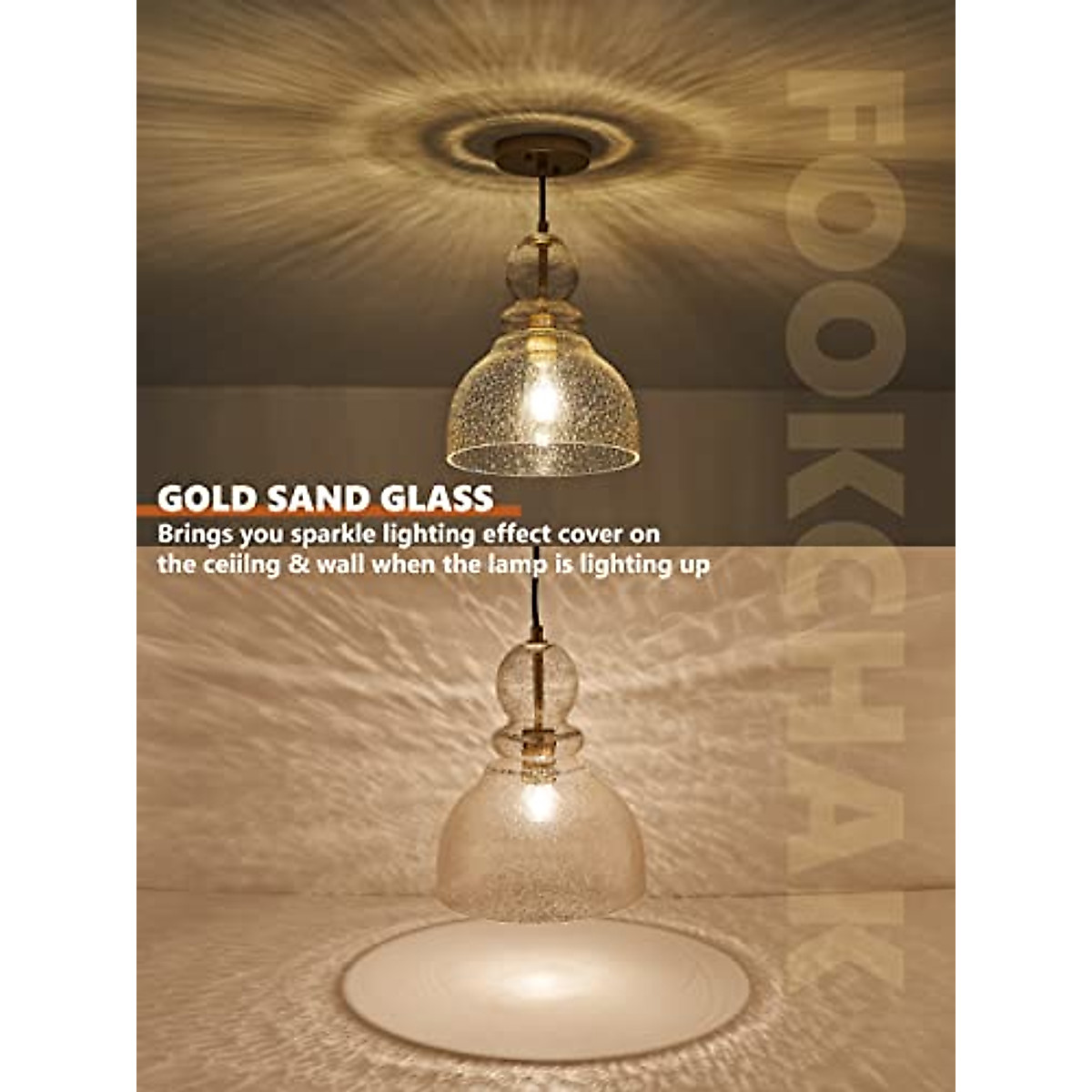 FookChak Gold Pendant Light, Modern Glass Pendant Lighting Over Table 10inch Large Brass Ceiling Haning Light Fixture for Kitchen Island Kitchen Sink Dining Room Hallway Entrance, 1-Light E26