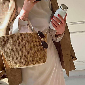 Summer Women Trend Straw Bags New Popular Hit Color Handbags 2023 Designer Solid Color Matching Tote Bag (beige)